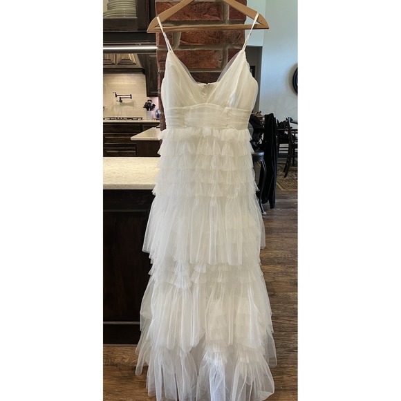 Anthropologie | Dresses | Mable Anthropologie White Tulle Tiered Ruffle ...